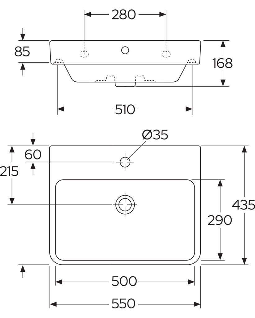 Washbasin Atlantic A555 - for bolt mounting 55 cm With overflow and tap ...