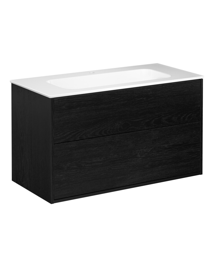 Vanity unit Artic - 100 cm Black ash wood, with washbasin White, 1 ...