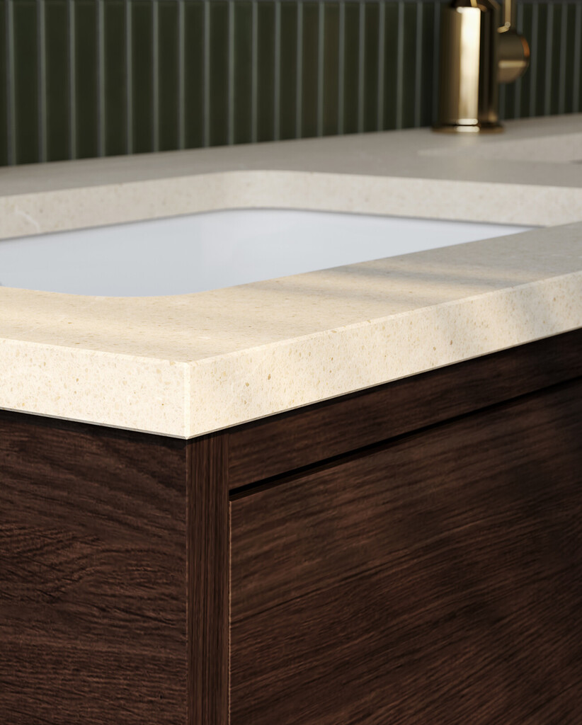 Ducentic stone worktop 60cm Beige Royal, 1 basin, for 1 double hole tap ...