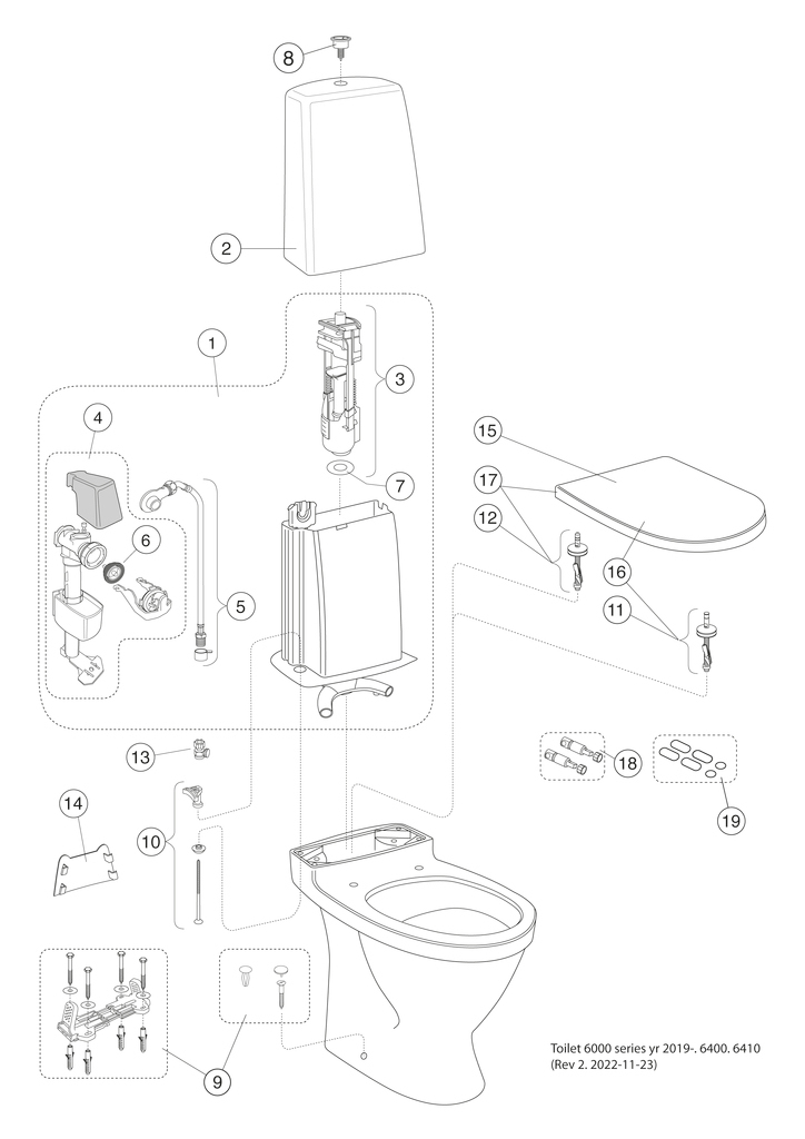 Toalettstol reservdelar - Gustavsberg
